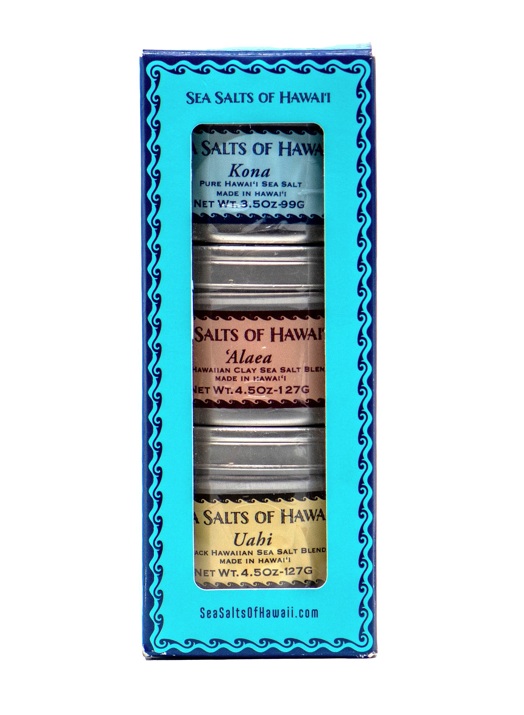 Three Tin Hawaiian Sea Salts Gift Box - Rare Hawaiian